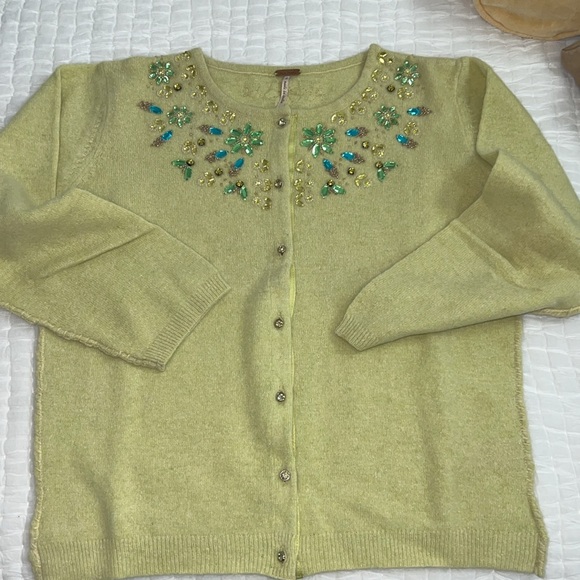 Free People | Sweaters | Vintage Free People Beaded Lime Green Cardigan ...